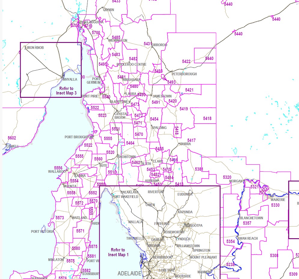 Flat South Australia: Postcode Map (A0) – The Map Shop - Adelaide